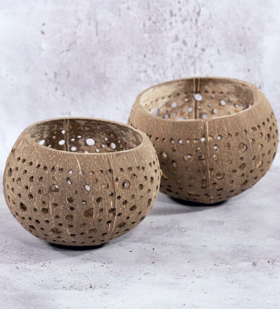 Bougeoir coco brut "Voie lactée" - coconutbowl décoré, grand bol coco